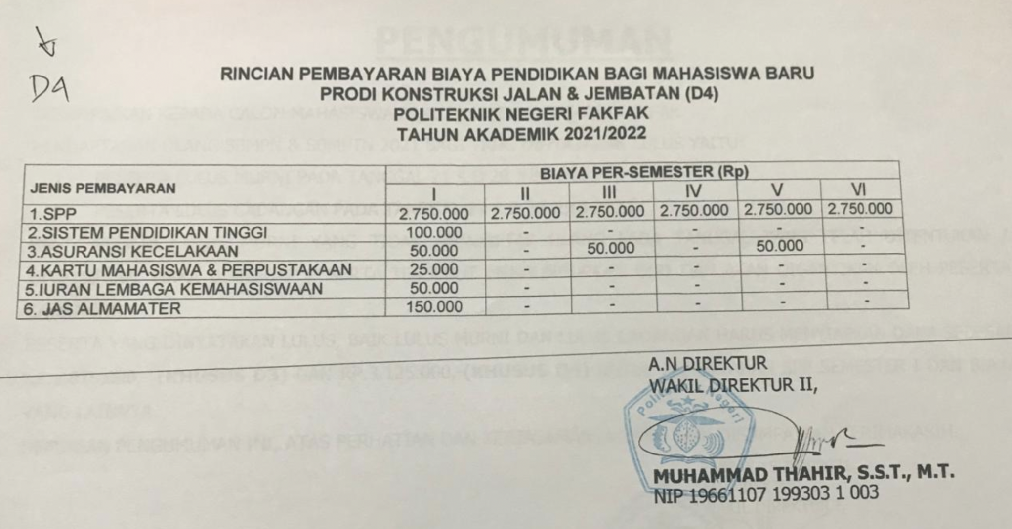 √ Biaya Kuliah Politeknik Negeri FakFak (POLINEF) 2025